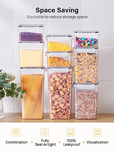 Kootek Cereal Containers Storage Set, 16 Pcs Pantry Kitchen Organization and Storage Airtight Food Storage Container, Leakproof 25.2L with Pen, Chalkboard Labels, Measuring Spoon Set