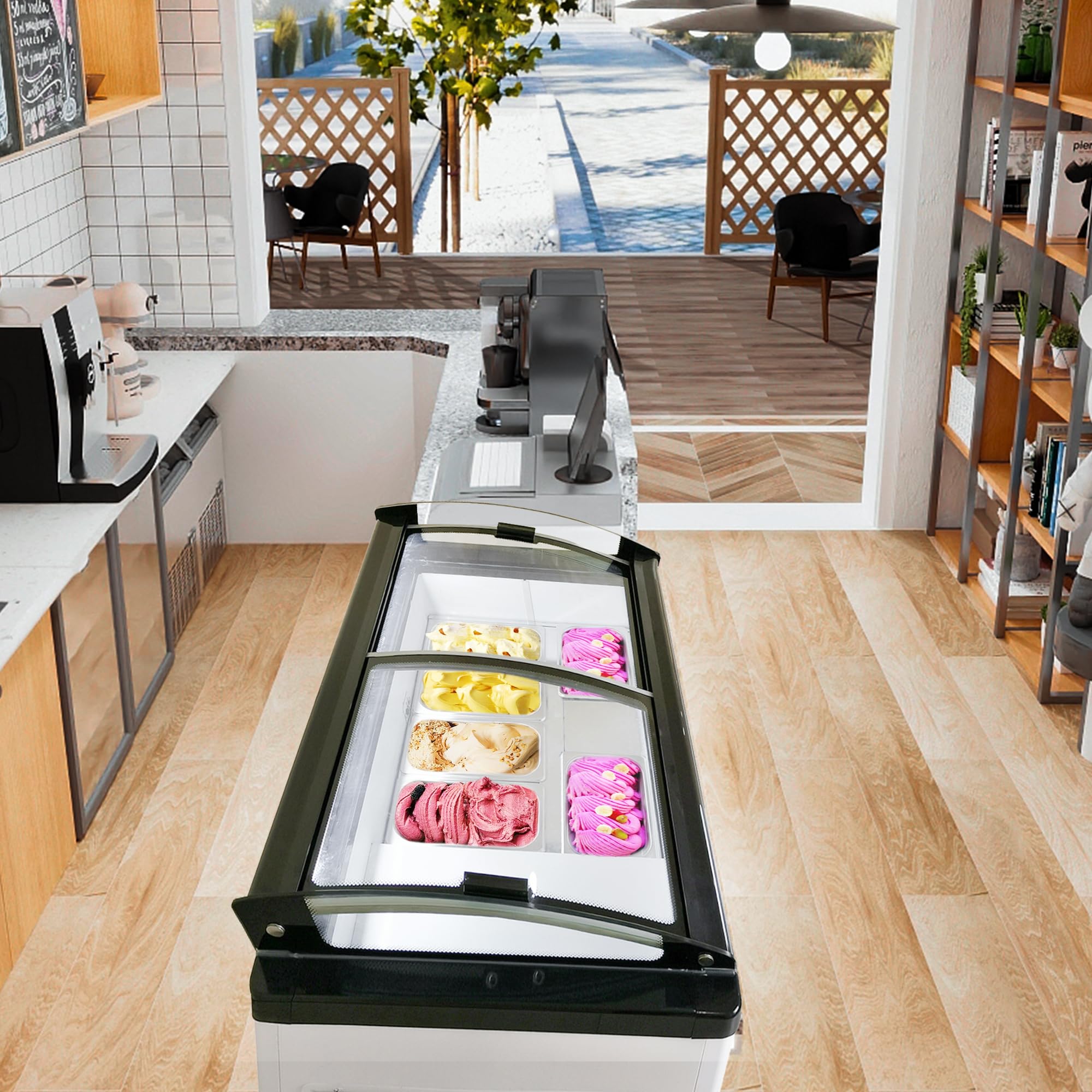 Mvckyi Ice Cream Dipping Cabinet Commercial Ice Cream Display Freezer, 6 Square Pans Gelato Freezer Display Case, Countertop Hard Ice Cream Showcase with LED Light, for Bar, Coffee Shop