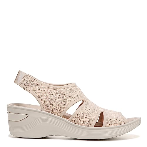 BZees Womens Daytona Slip-On Wedge Sandal Sand Dollar Chevron 6.5 M