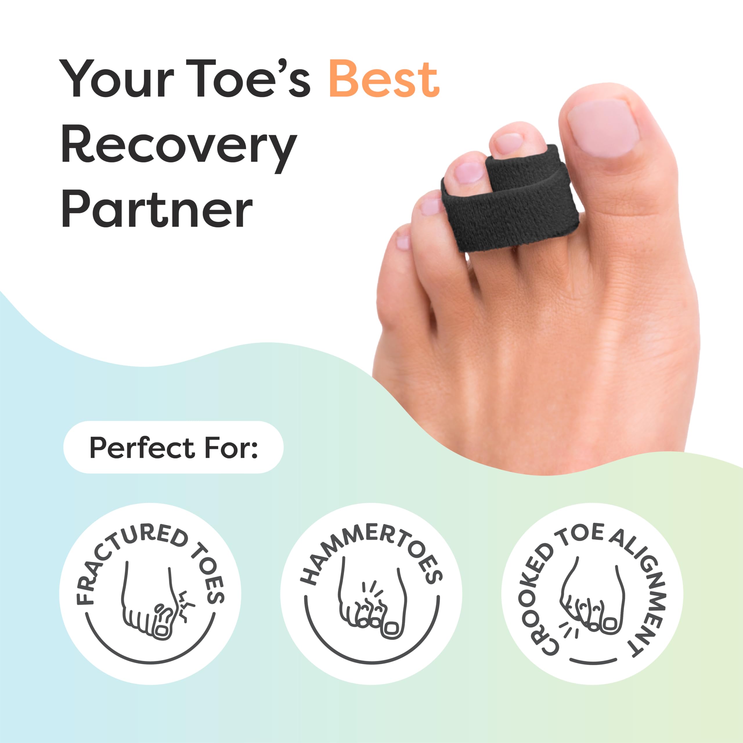 ZenToes Hammer Toe Corrector for Women & Men - Reusable Fabric Buddy Wraps for Broken Toes - Cushioned Toe Splint for Protection & Recovery & Hammertoe Straightener - 4 Count (OSFM, Black)