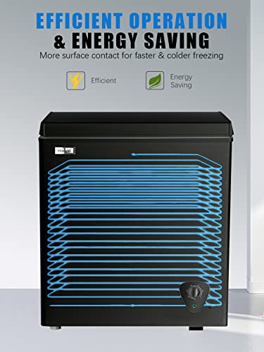 Chest Freezer Freestanding Deep Freezer 5.0 Cu Ft with Storage Basket and Adjustable Feet Top Open Door Small Compact Freezer Adjustable Thermostats for Garage Dorm Kitchen Office Business, Black