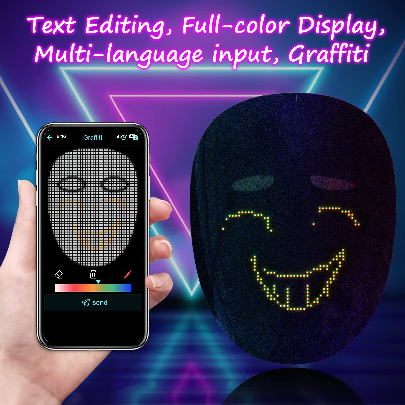Ompusos Led Mask with Wifi Programmable App, LED Halloween Mask Face Transforming LED Light Up Mask for Costume Cosplay Party (Wifi led mask)