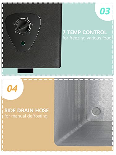 Chest Freezer Freestanding Deep Freezer 5.0 Cu Ft with Storage Basket and Adjustable Feet Top Open Door Small Compact Freezer Adjustable Thermostats for Garage Dorm Kitchen Office Business, Black