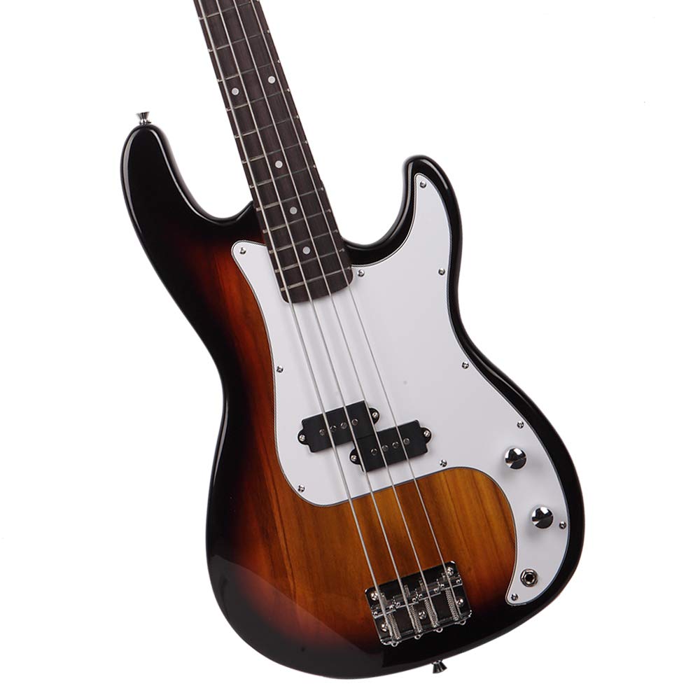 Vasitelan Electric Bass Guitar Full Size 4 String 46 Inch Bass (Brown)