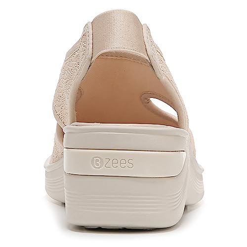 BZees Womens Daytona Slip-On Wedge Sandal Sand Dollar Chevron 6.5 M