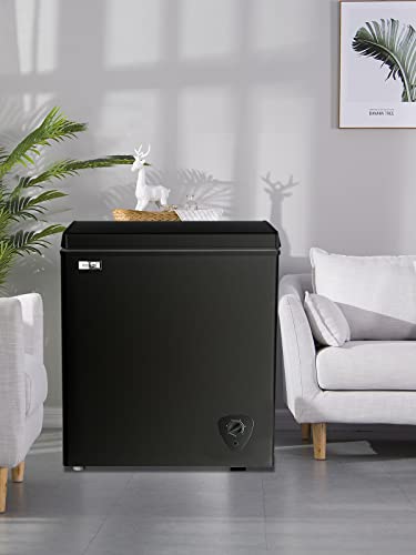 Chest Freezer Freestanding Deep Freezer 5.0 Cu Ft with Storage Basket and Adjustable Feet Top Open Door Small Compact Freezer Adjustable Thermostats for Garage Dorm Kitchen Office Business, Black