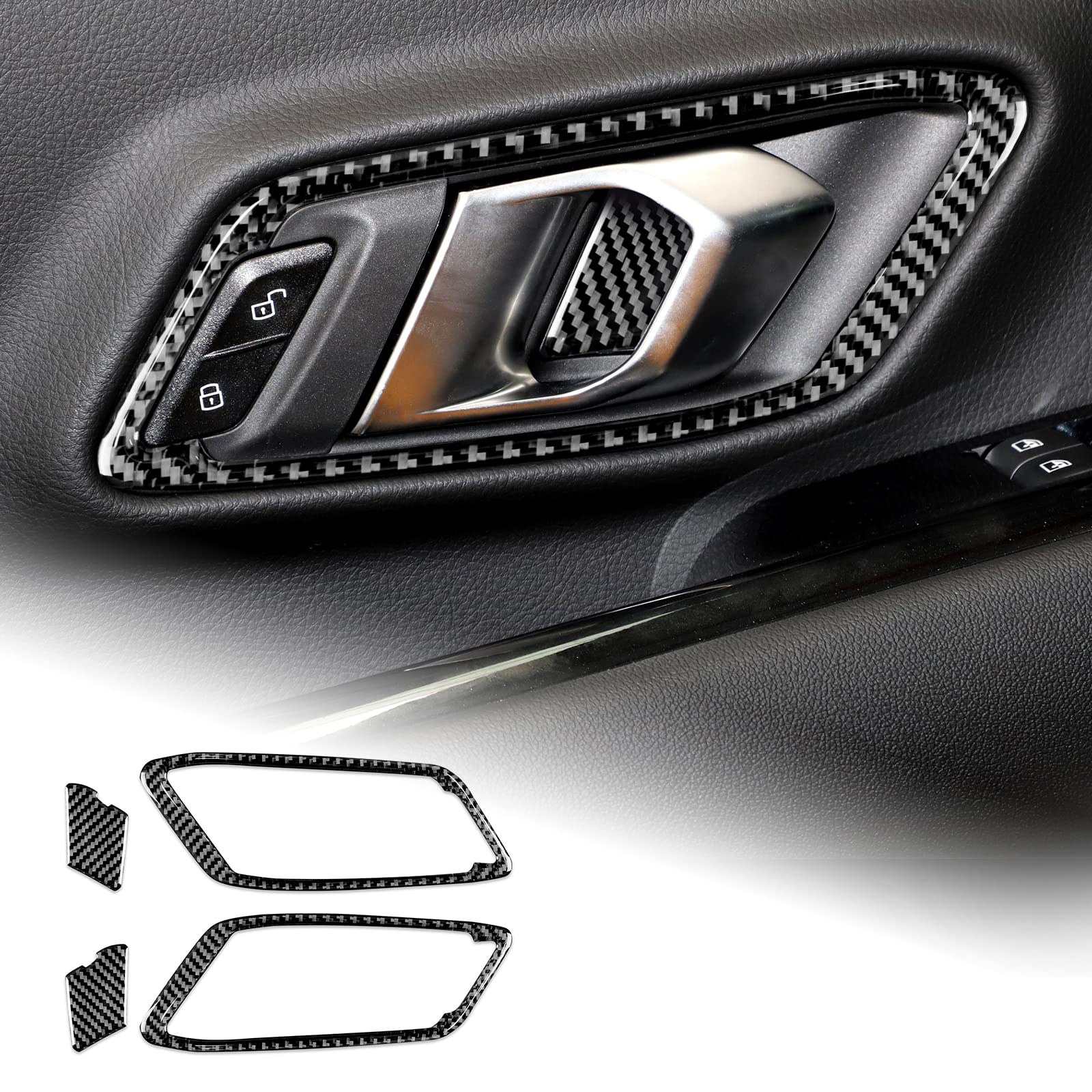 AIRSPEED for Supra Door Handle Panel Cover Carbon Fiber Door Pull Handle Frame Sticker Inner Trim for Toyota Supra GR A90 A91 MK5 2019-2022, Black