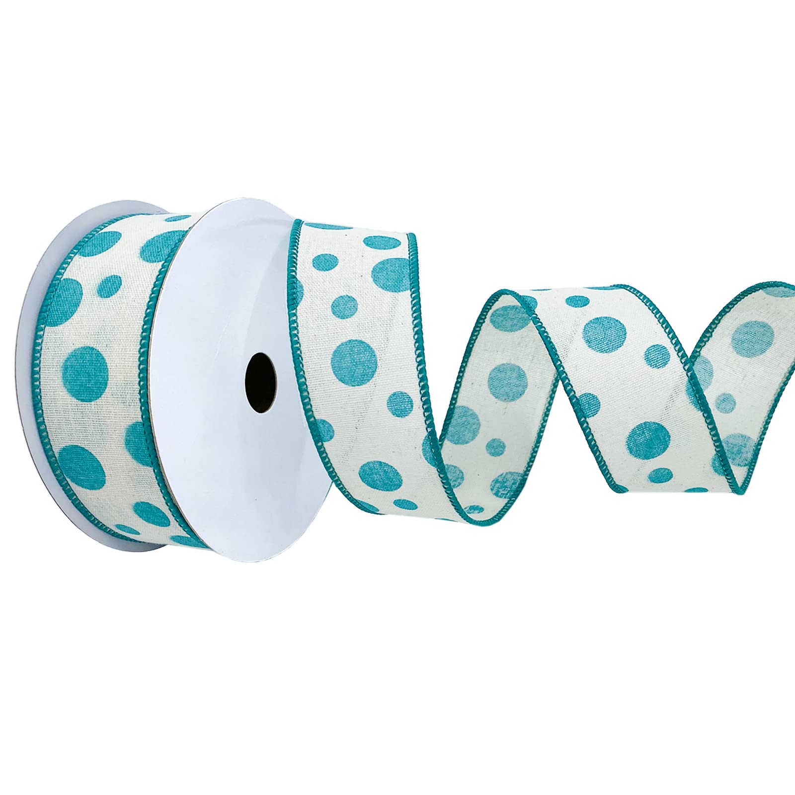 Morex Ribbon Wired Linen Bubble Dots Ribbon, 1.5 inches by 10 Yards, Teal, 7578.40/10-342