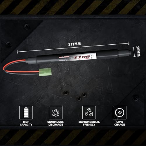 Hilldow 2 Packs Airsoft Battery 11.1V Rechargeable 1100mAh 20C Battery with Mini TMY Connector for Airsoft Guns Rifle
