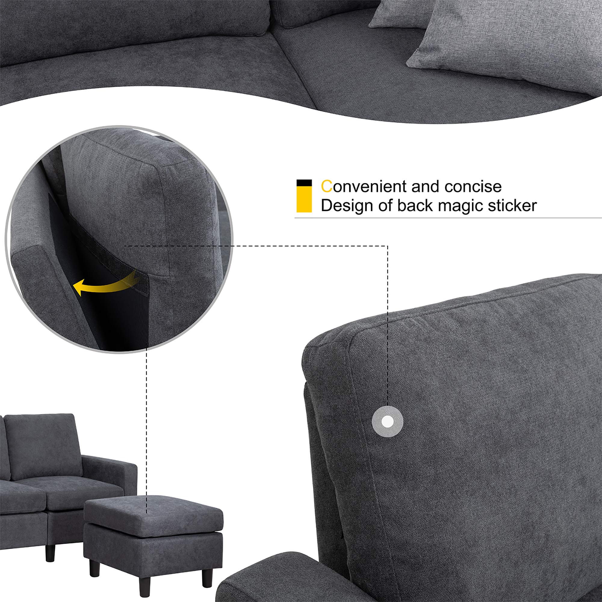 SUNLEI 79'' Convertible Sectional Sofa, L Shaped Couch Reversible Chaise Modern Linen Fabric for Small Space(Dark Grey)