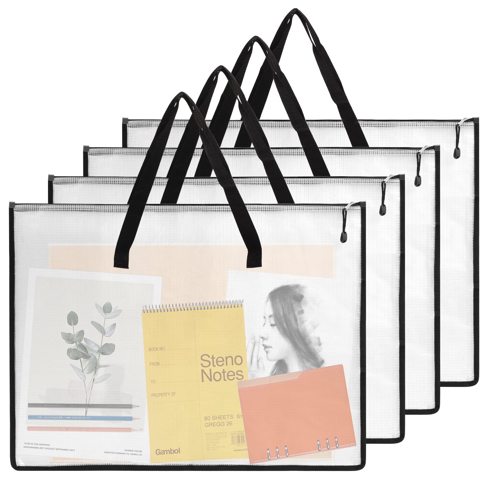 EOOUT 4pcs 19x25 Inches Art Portfolio Bags, Portfolio Folder for Artwork, Posters Storage Bag with Zipper and Handle Mesh Folder Organizers for Poster, Scrapbook, Keepsake and Bulletin Board