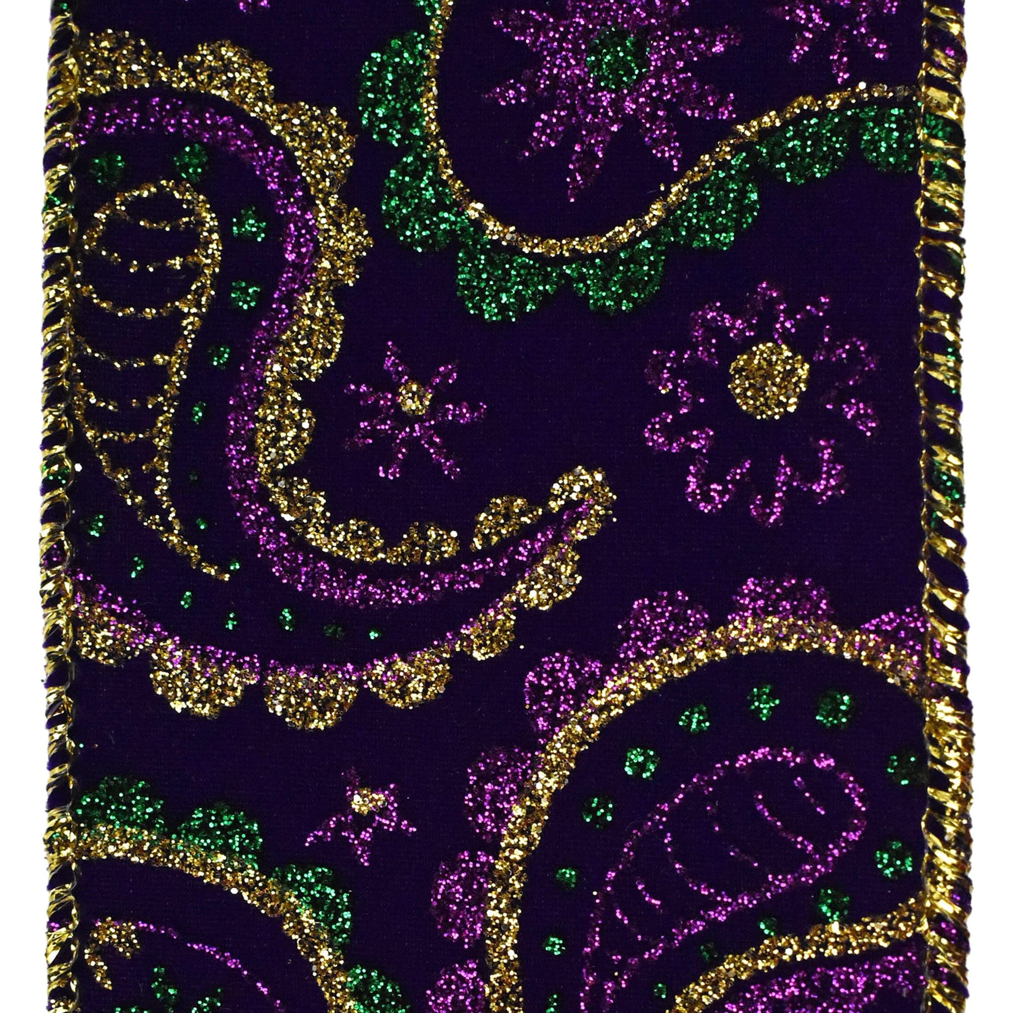 Homeford Mardi Gras Paisley Velvet Wired Ribbon, 2-1/2-Inch, 10-Yard