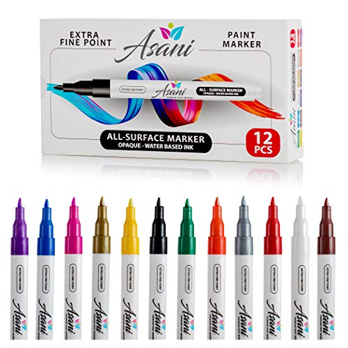 Paint Pens Acrylic Markers Set (12-Color) | For Painting Glass, Wood, Porcelain, Ceramic, Fabric, Paper, Kindness Rocks, Mugs, Calligraphy, Unique Arts and Crafts Supplies (Extra Fine Point)