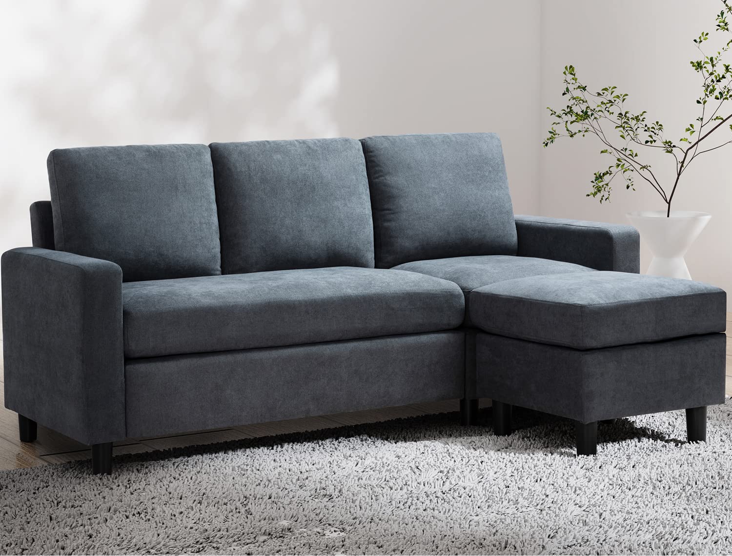 SUNLEI 79'' Convertible Sectional Sofa, L Shaped Couch Reversible Chaise Modern Linen Fabric for Small Space(Dark Grey)