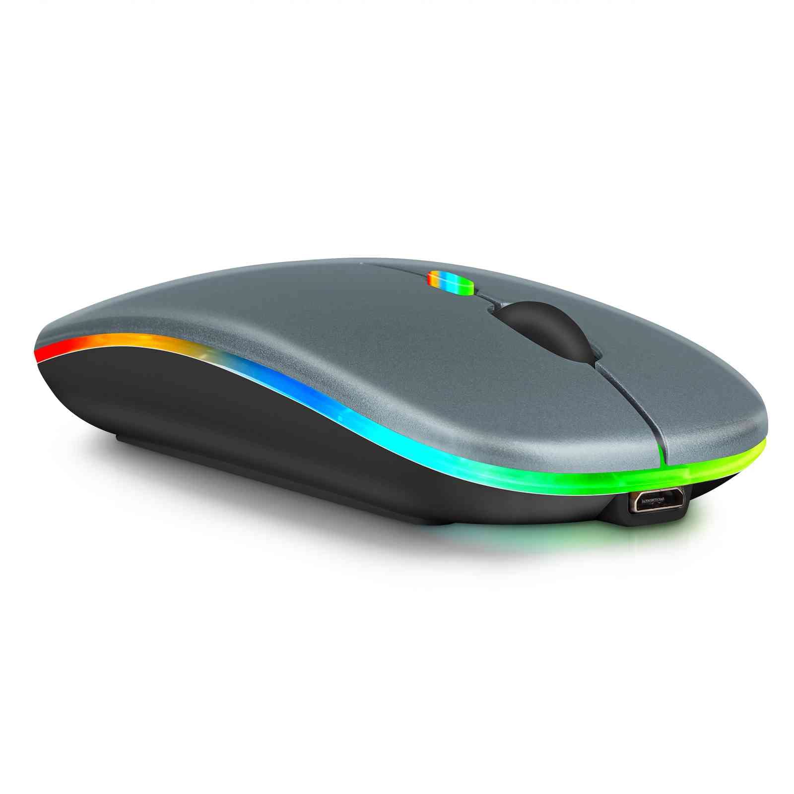 Rechargeable Bluetooth Keyboard and Mouse Combo Ultra Slim for Microsoft Surface Duo 2 and All Bluetooth Enabled Android/PC-Shadow Grey Keyboard with Titanium RGB Led Mouse