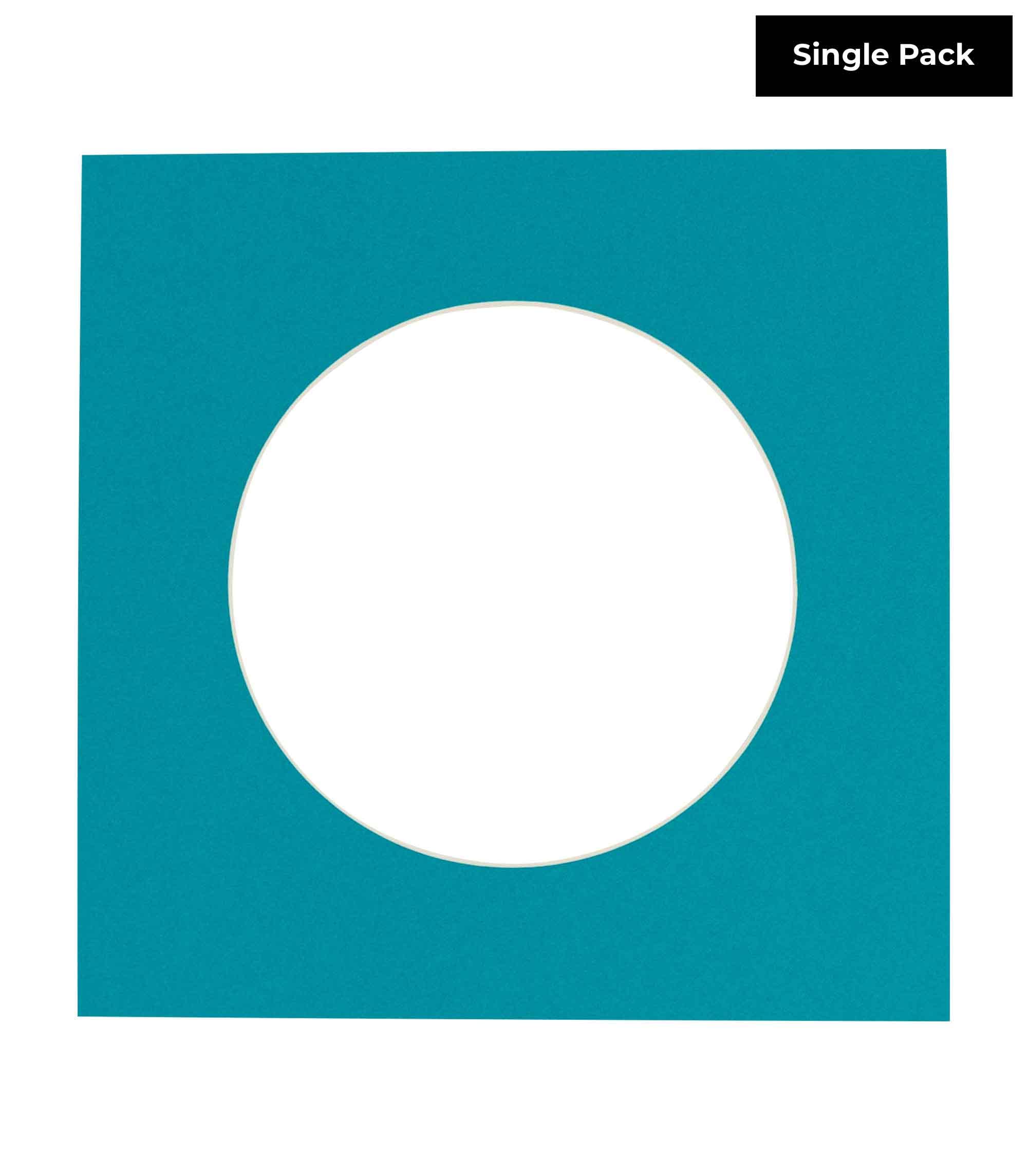 CountryArtHouse Teal Blue Acid Free 10x10 Circle Picture Frame Mat with White Core Bevel Cut for 6x6 Pictures - Fits 10x10 Frame - Pack of 1 Matboard