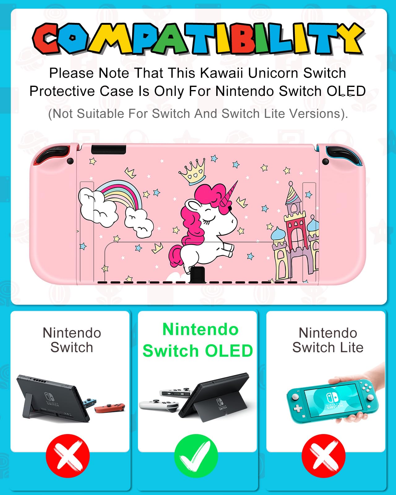 Xinocy for Nintendo Switch OLED 9 in 1 Storage Accessories Kit with Travel Carrying Case+Switch Protective Cover+Game Case Holder+Strap+Sticker+2 Joycon Shells+Thumb Caps Cute for Kids Girls-Cards