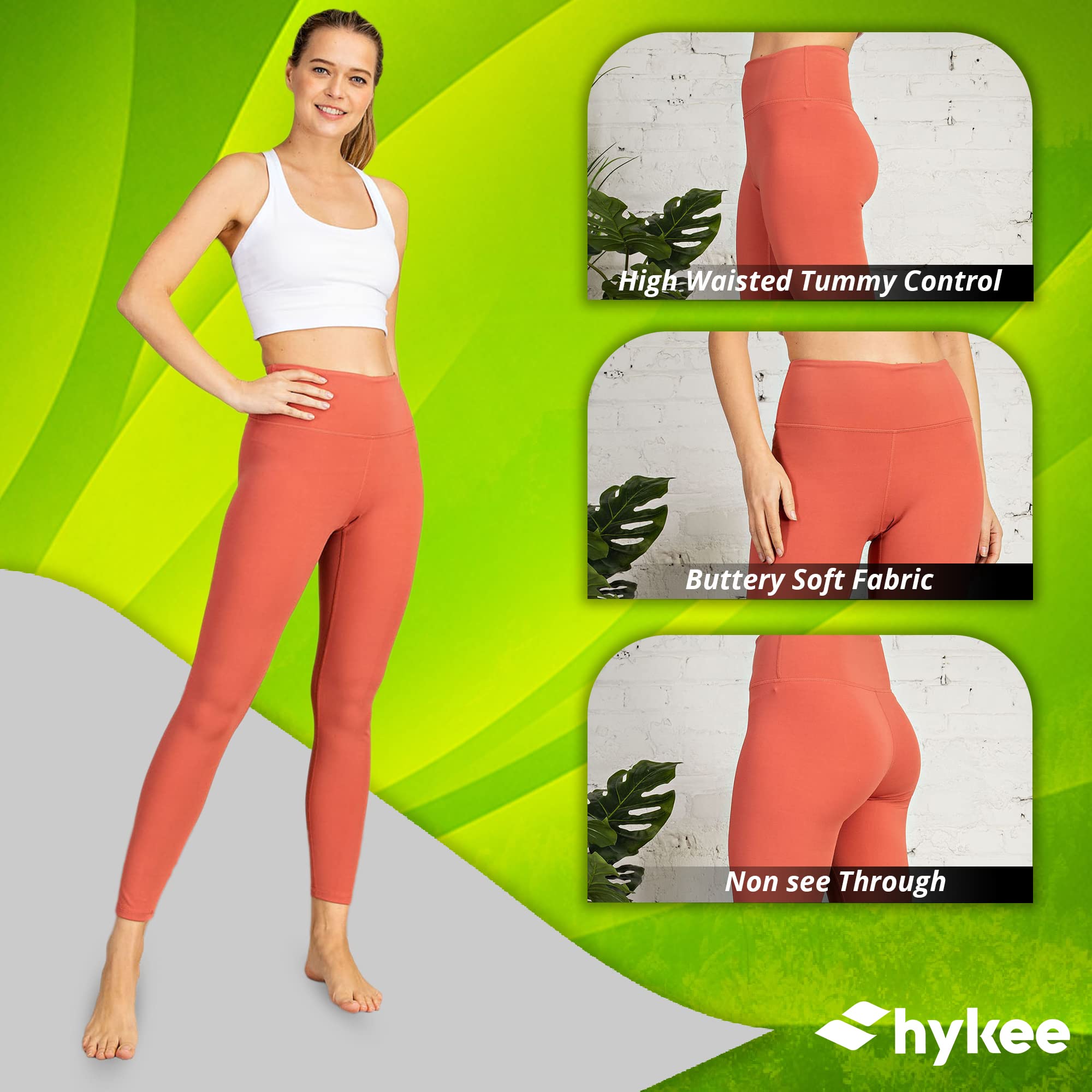 HYKEE Buttery Soft Leggings for Women - Yoga Pants - Coral - High Waisted Tummy Control Leggings for Women (Rustic Coral, Medium)