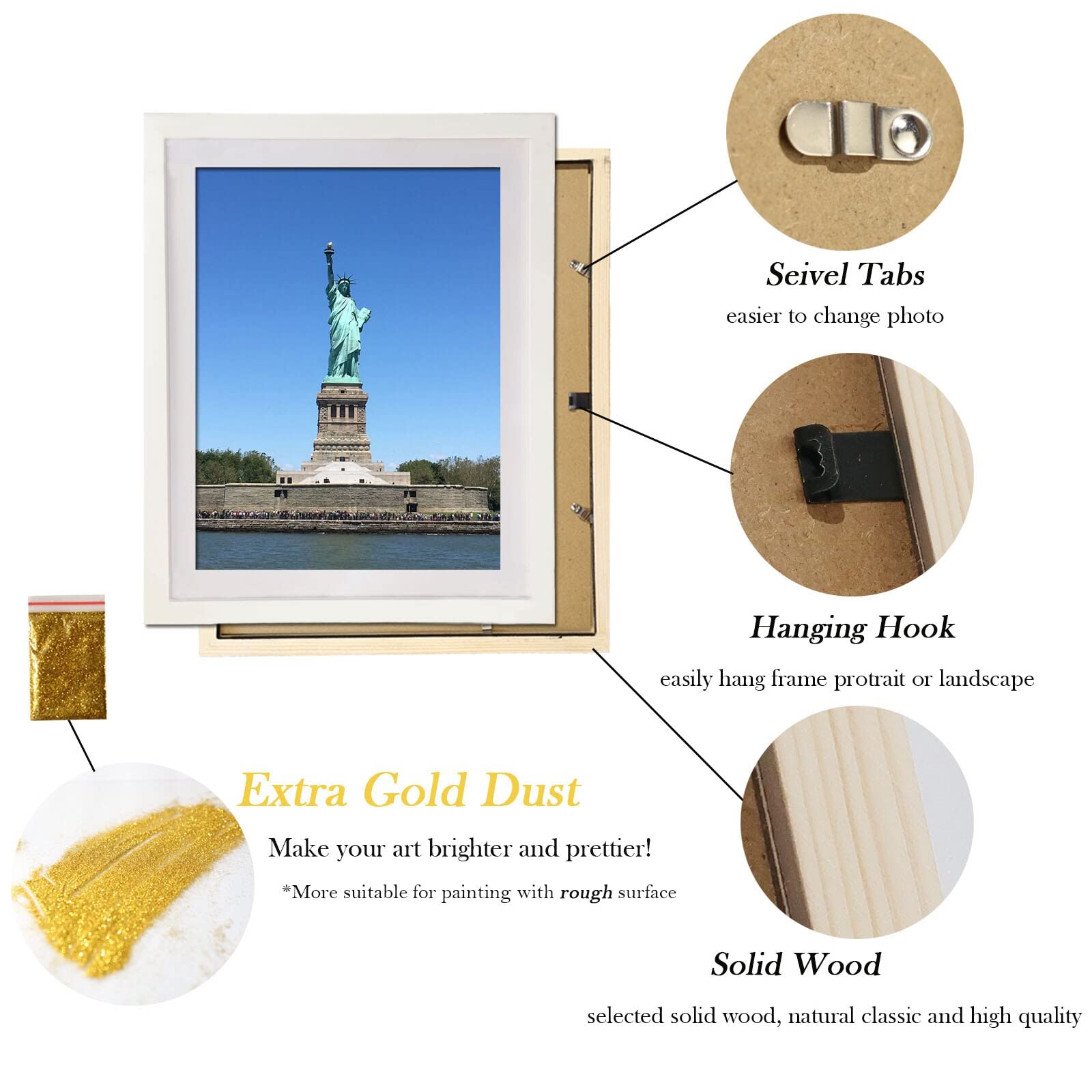12x16 Wood Picture Frame Diamond Painting Frames 30x40cm Diamond Art Frame Display 12x16in / 30x40 cm Without Mat or 10x14 in/ 25x35cm with Mat 12 x 16 Photo Poster Frame Wall Hanging - White 3 Pack