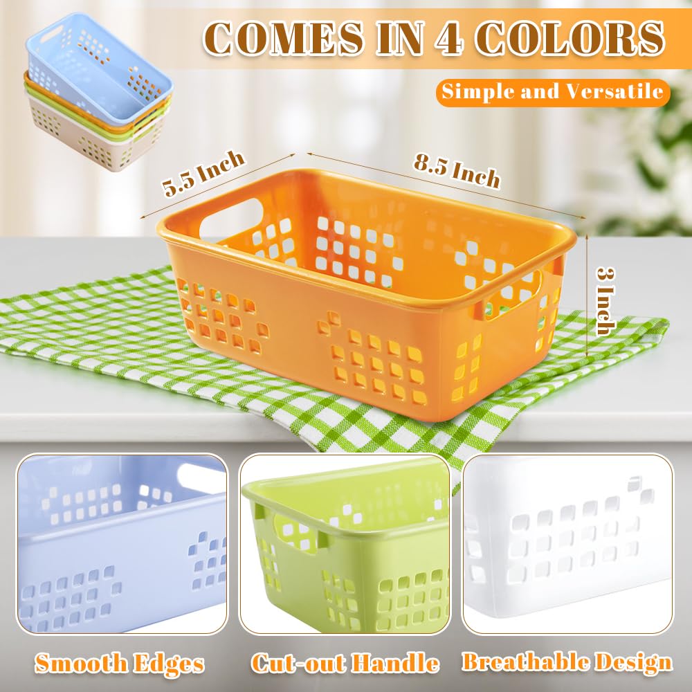 NDSWKR 12 Pack Small Plastic Storage Baskets, 8.5 x 5.5 x 3 Inch Colorful Classroom Organizer Basket for Kitchen Office Shelves Bathroom Cabinet