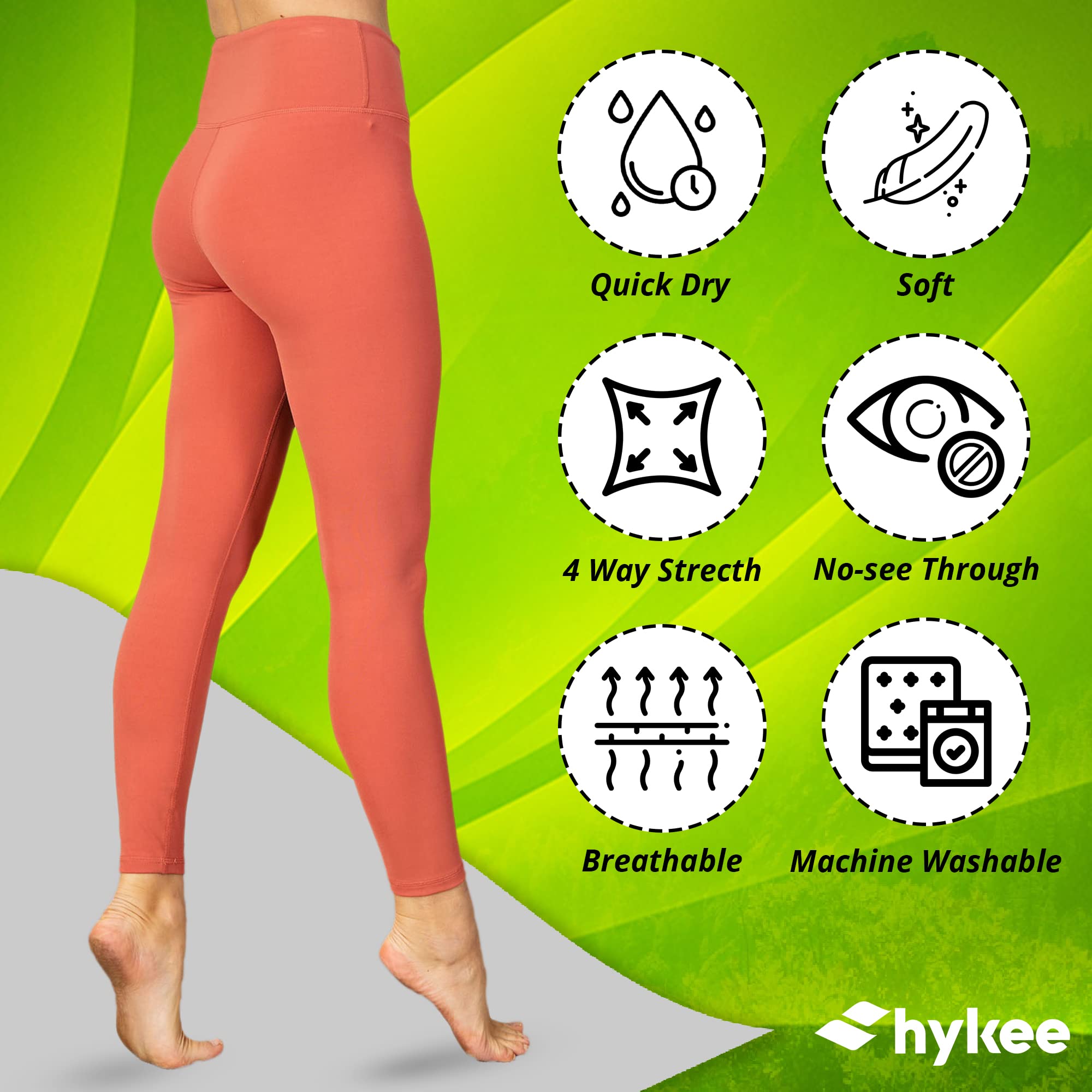 HYKEE Buttery Soft Leggings for Women - Yoga Pants - Coral - High Waisted Tummy Control Leggings for Women (Rustic Coral, Medium)