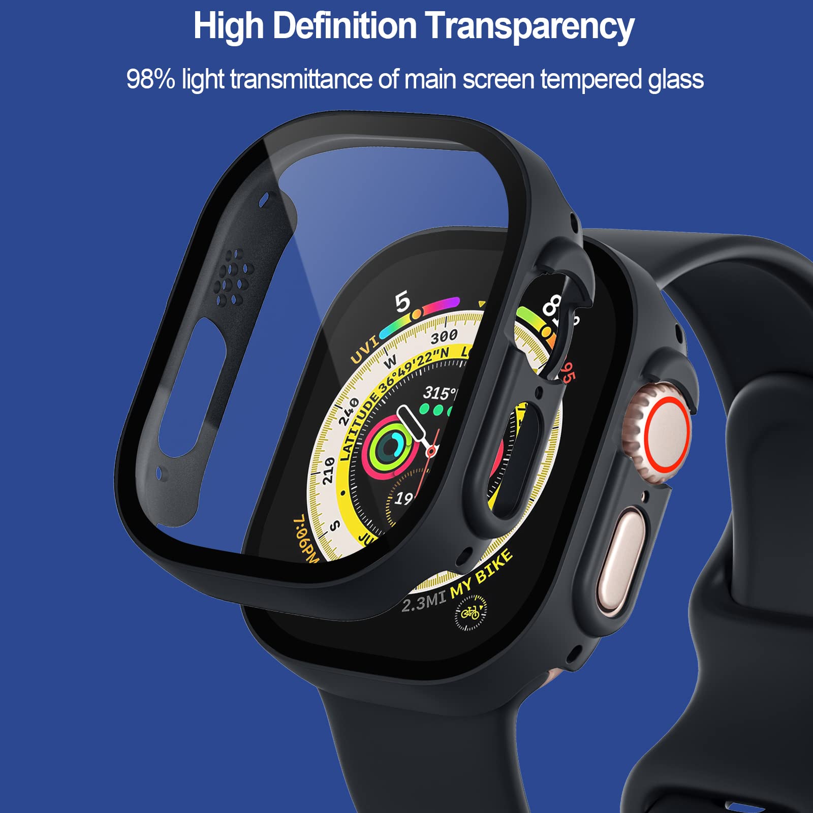Charlam Compatible with 49mm Apple Watch Screen Protector Ultra iWatch Case Cover, 3 Pack Hard PC Edge Bumper Cases Full Coverage Touch Sensitive Protective Screen Covers, Red/White/Black, 49mm