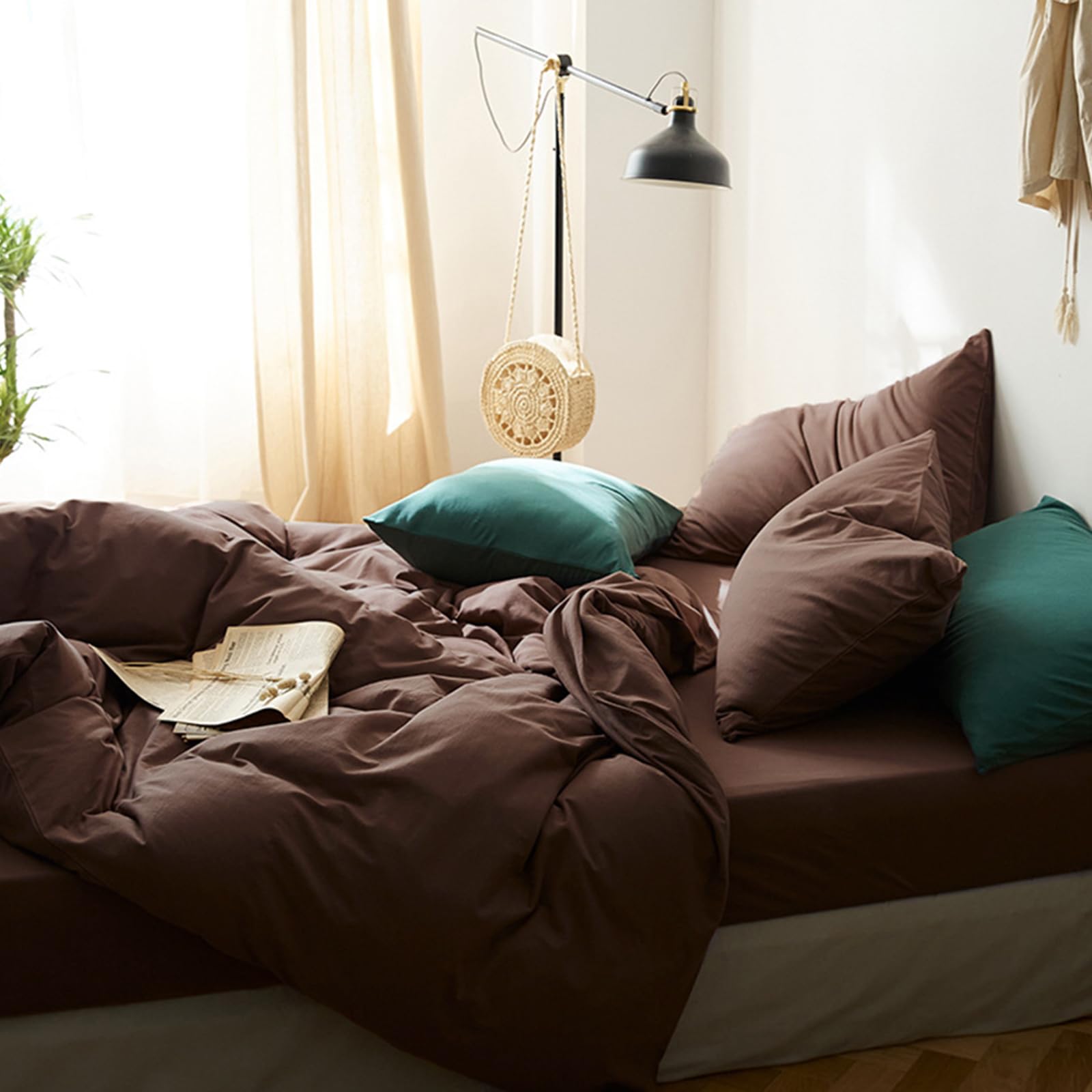 CoutureBridal Duvet Cover Set Queen Size Brown Duvet Cover Solid Mocha Coffee Color Bedding Duvet Cover 3 Pieces Minimalist Soft Microfiber Comforter Cover with Zipper Ties Gift for Men Women