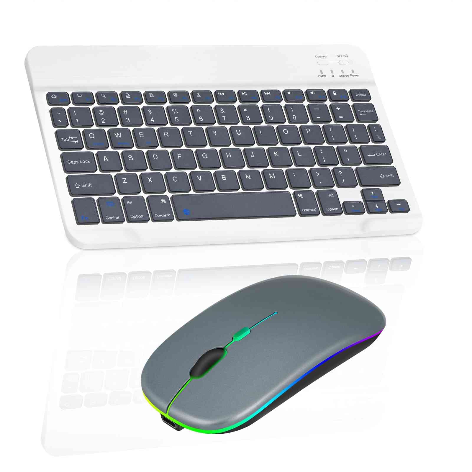 Rechargeable Bluetooth Keyboard and Mouse Combo Ultra Slim for Microsoft Surface Duo 2 and All Bluetooth Enabled Android/PC-Shadow Grey Keyboard with Titanium RGB Led Mouse