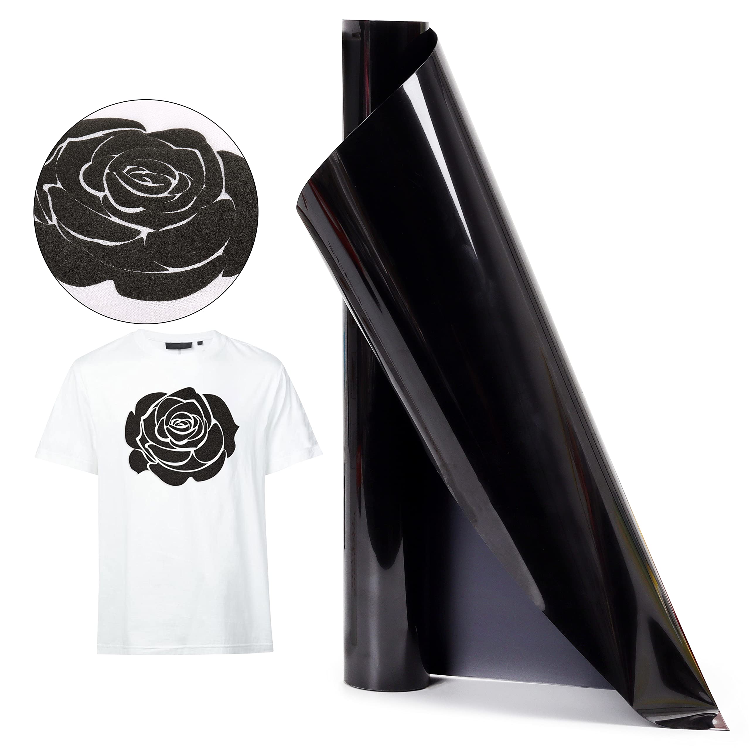 LOTOFUN Puff Vinyl Heat Transfer: 10"x4ft Black Color 3D Puff HTV Roll Puffy Heat Transfer Vinyl Rolls Foaming Iron-on Vinyl for Cricut T-Shirts Clothing