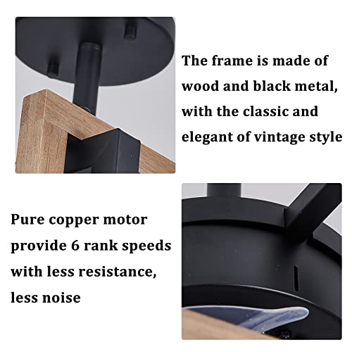 Hoeuns Low Profile Farmhouse Wood Ceiling Fan with Light and Remote Control for Bedroom Living Room Kitchen
