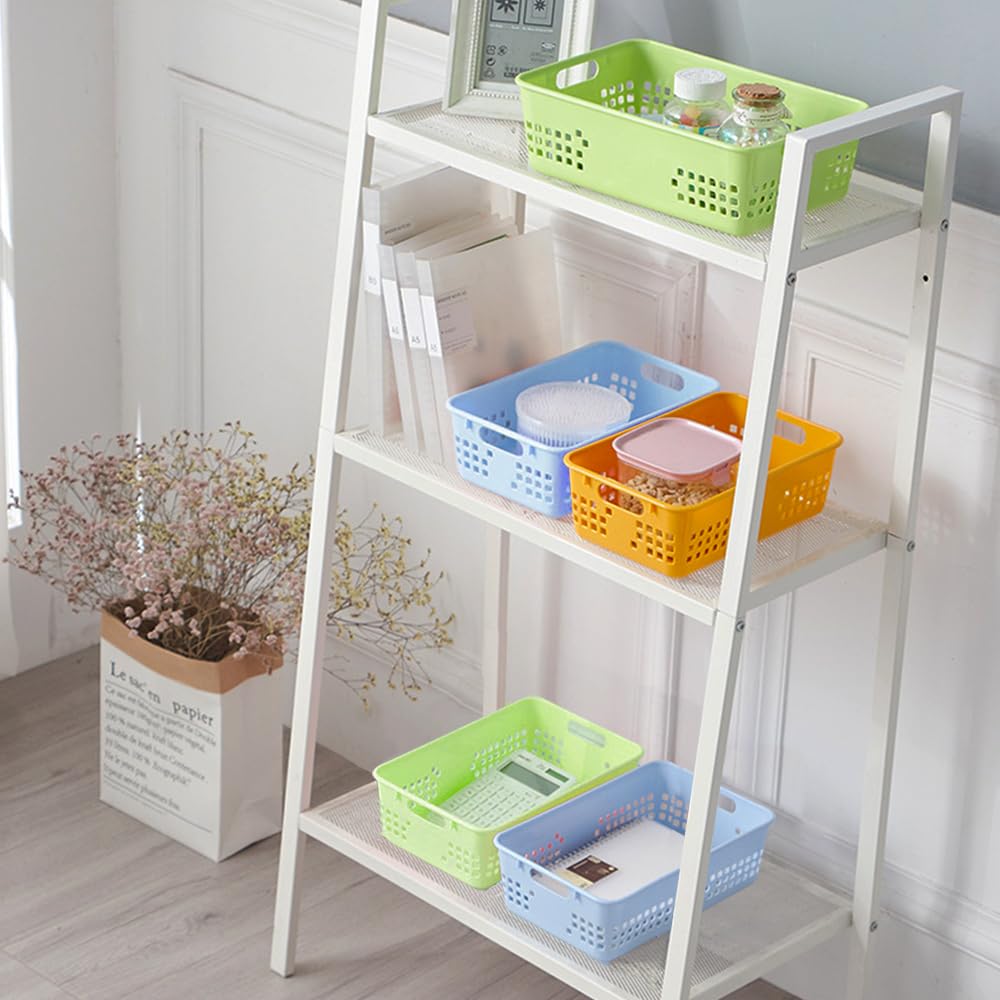 NDSWKR 12 Pack Small Plastic Storage Baskets, 8.5 x 5.5 x 3 Inch Colorful Classroom Organizer Basket for Kitchen Office Shelves Bathroom Cabinet