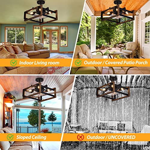 Hoeuns Low Profile Farmhouse Wood Ceiling Fan with Light and Remote Control for Bedroom Living Room Kitchen