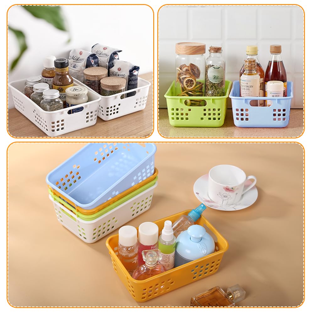 NDSWKR 12 Pack Small Plastic Storage Baskets, 8.5 x 5.5 x 3 Inch Colorful Classroom Organizer Basket for Kitchen Office Shelves Bathroom Cabinet