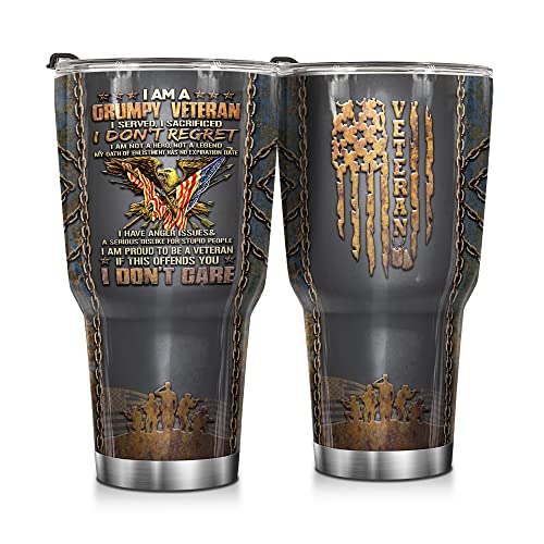 V VIBEPY All Over Printed, Veteran Tumbler, US Veteran Tumbler, Military Tumbler, Veteran Normal Tumbler, 30oz Stainless Steel Tumbler, Gift For Men, Gift For Him, Gift For Veteran, Coffee Tumbler