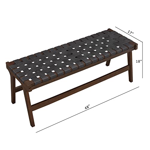 Ball & Cast Faux Leather Woven Dining Bench Breathable Weave Entryway Bench for Bedroom, 48 in Dark Grey