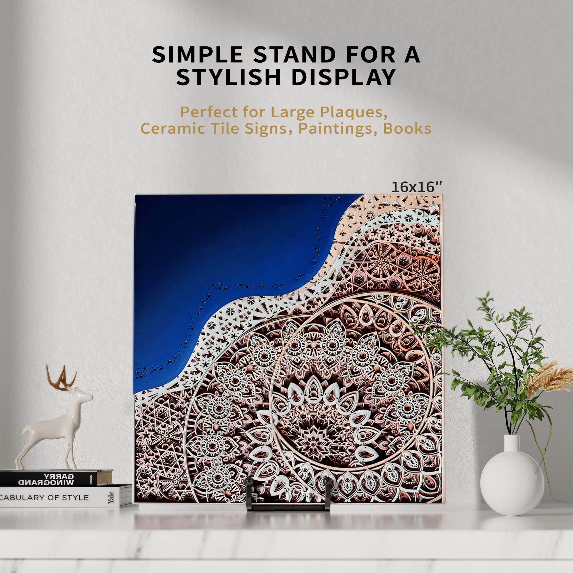 IPAME 4 Pack 8 Inch Large Plate Stands for Display - Metal Square Wire Plate Holder Display Stand + Picture Stand for Book, Platter, Plaque, Photo Easel