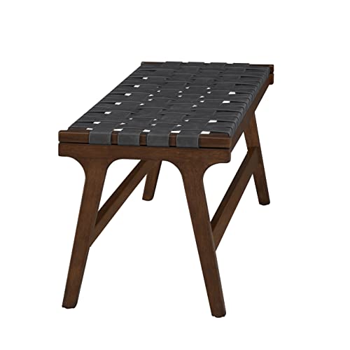 Ball & Cast Faux Leather Woven Dining Bench Breathable Weave Entryway Bench for Bedroom, 48 in Dark Grey