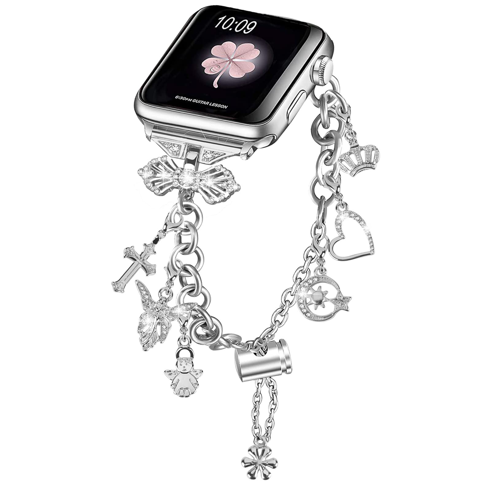 NYENEIL Compatible with Apple Watch Ultra Band 38mm 40mm 41mm 42mm Series 10 9 8 7 6 5 4 3 2 1 Smartwatch wistband Bracelet Strap Interchangeable Charms Dressy Bracelet for Women Silver