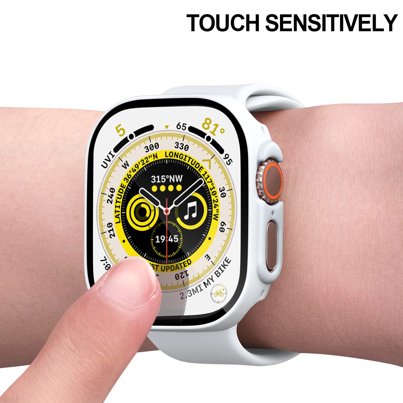 Charlam Compatible with 49mm Apple Watch Screen Protector Ultra iWatch Case Cover, 3 Pack Hard PC Edge Bumper Cases Full Coverage Touch Sensitive Protective Screen Covers, Red/White/Black, 49mm
