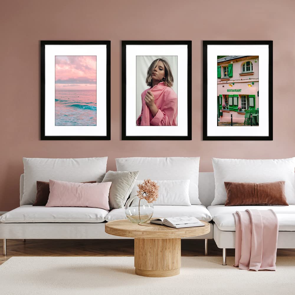 EZOOZE 16x24 Frame, Black 16x24 Picture Frame With Mat 14x20, Wall Hanging Elegant Simplicity Poster Frame, 3-Pack