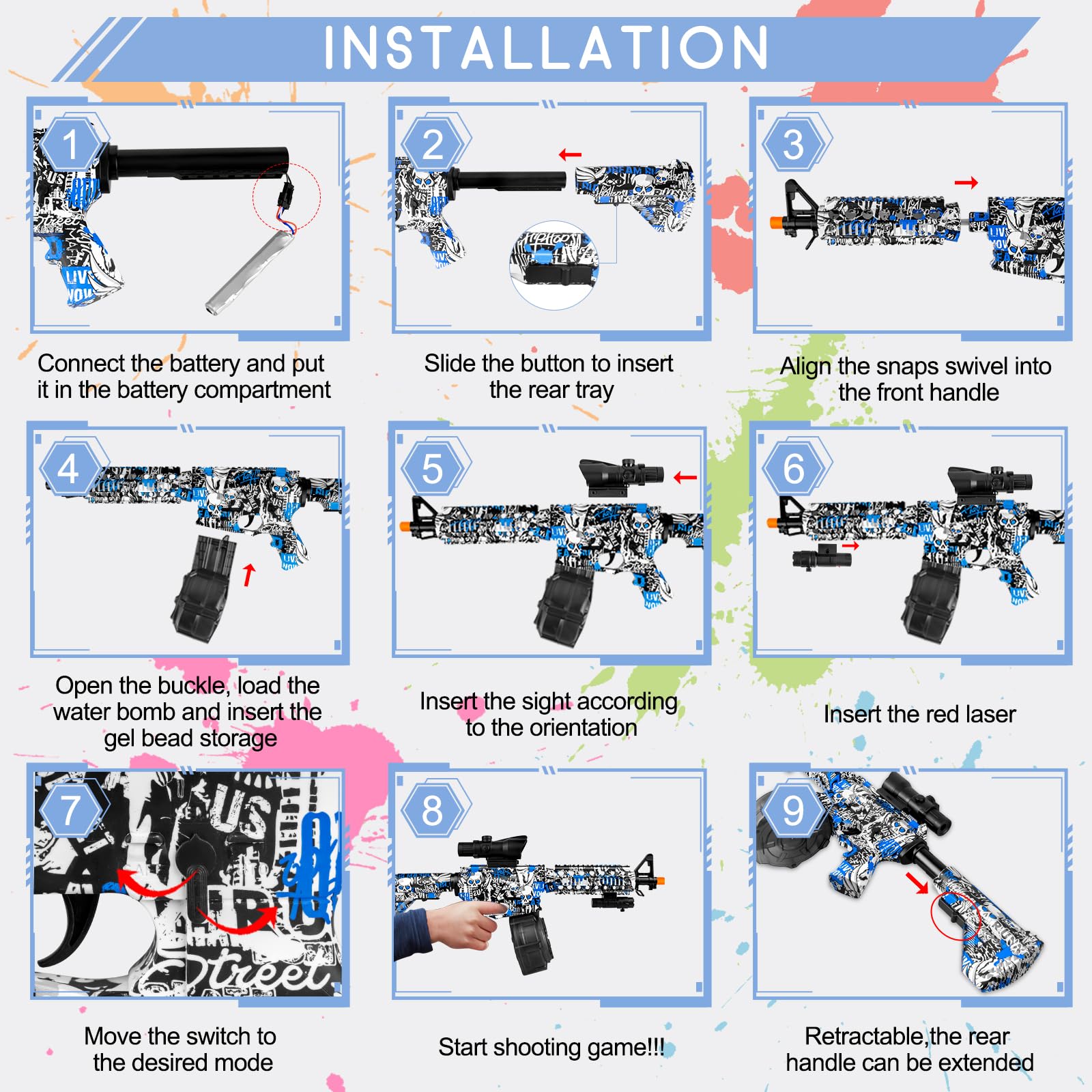 Electric Gel Ball Blaster Gun with Drum and Scope,Manual & Automatic Dual Mode, 40000 Water Beads, for Outdoor Activities - Shooting Team Game, Ages 12+ , Blue Devil