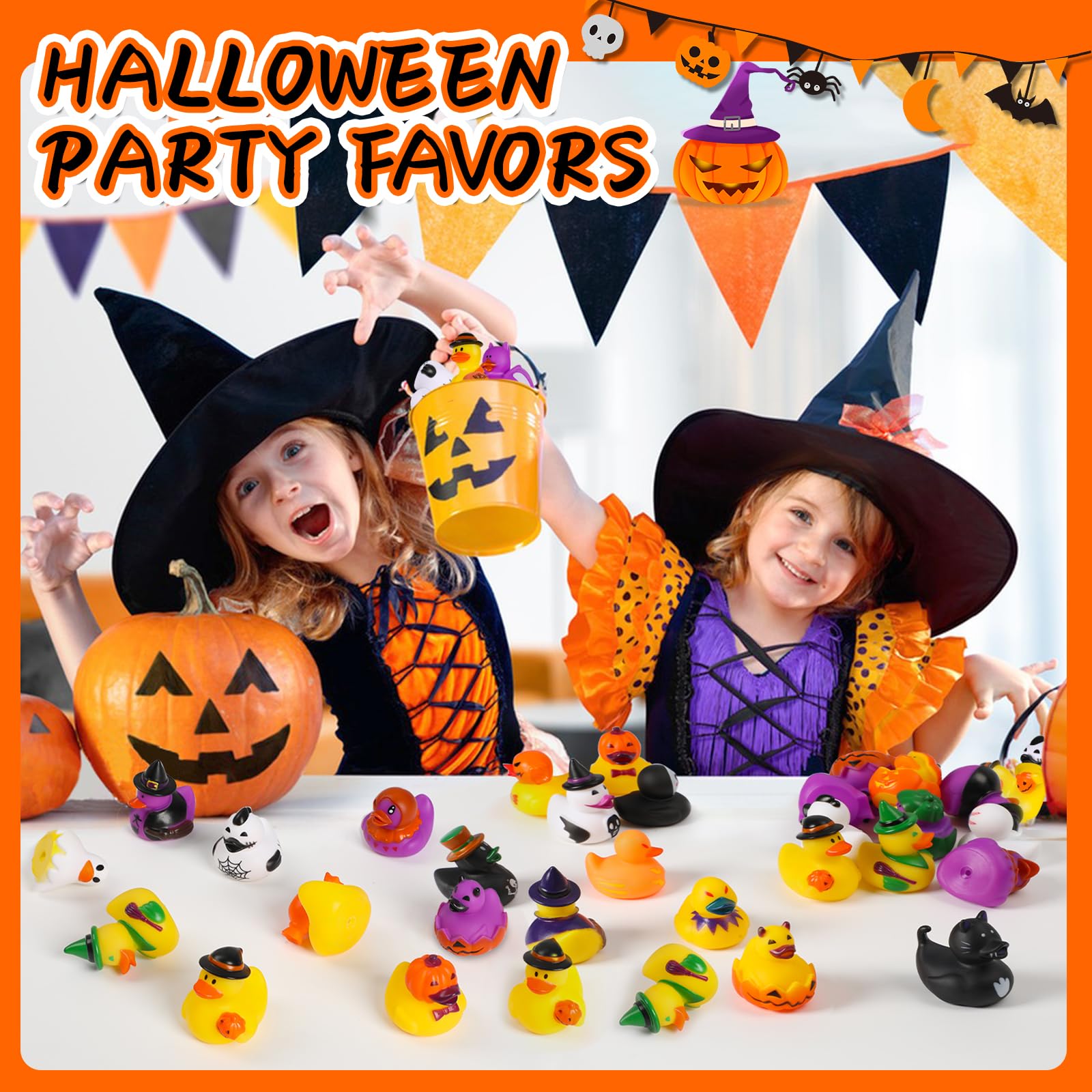 24 Pack Rubber Ducks with Bag - Halloween Party Favors & Bath Toys for Kids - Goodie Bag Fillers & Jeep Ducks for Gifting