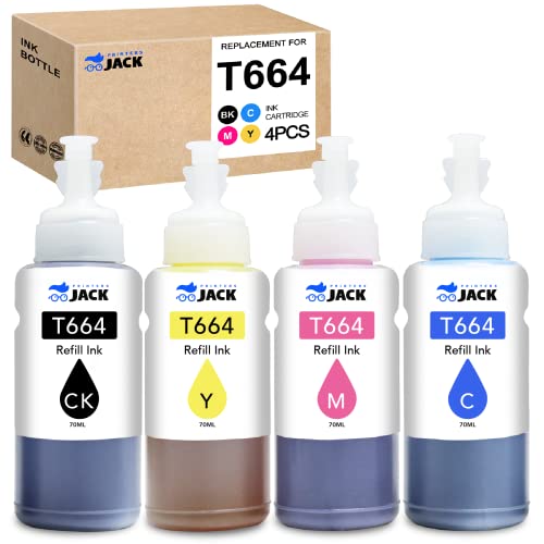 Printers Jack Compatible Epson T664 Refill Ink Bottle kit for Expression ET-2650, ET-2500, ET-2550, ET-2600 & Workforce ET-16500, ET-4500, ET-4550 Printers