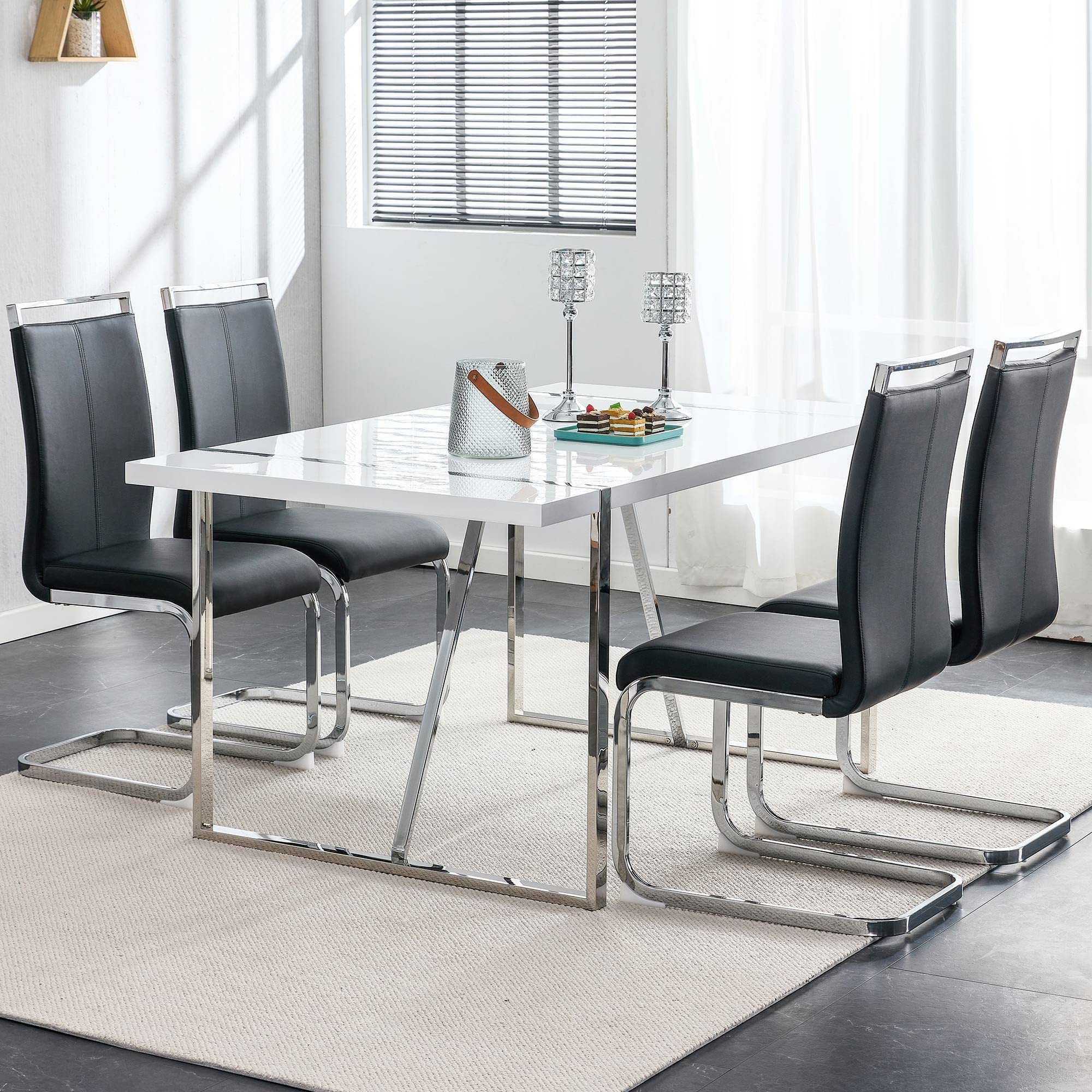 MEMUY Dining Chairs Set of 2,Morden High Back Side Dining Room Chairs, Kitchen Chairs with Faux Leather Padded Seat, Chairs for Dining Room,Kitchen, Living Room Black