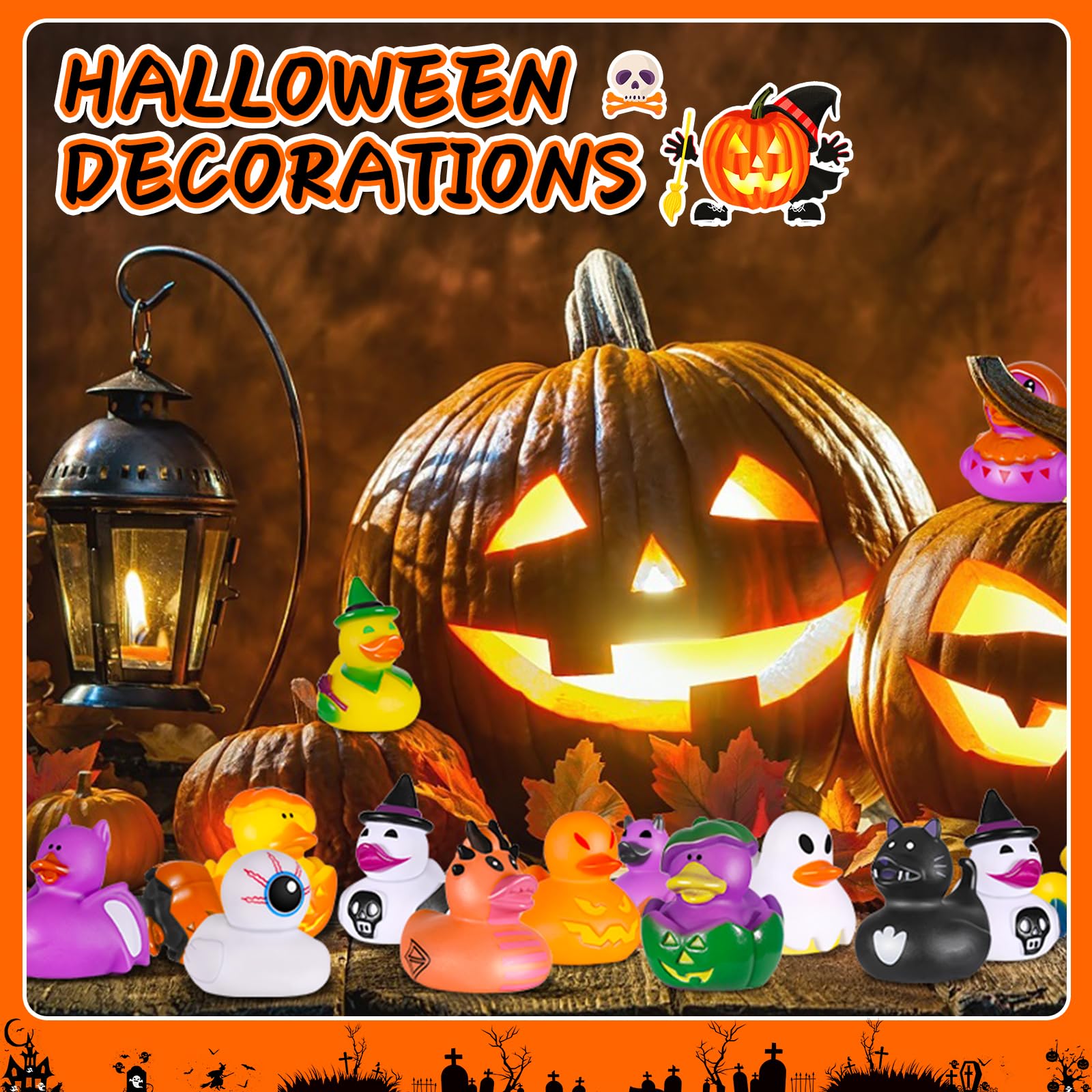 24 Pack Rubber Ducks with Bag - Halloween Party Favors & Bath Toys for Kids - Goodie Bag Fillers & Jeep Ducks for Gifting