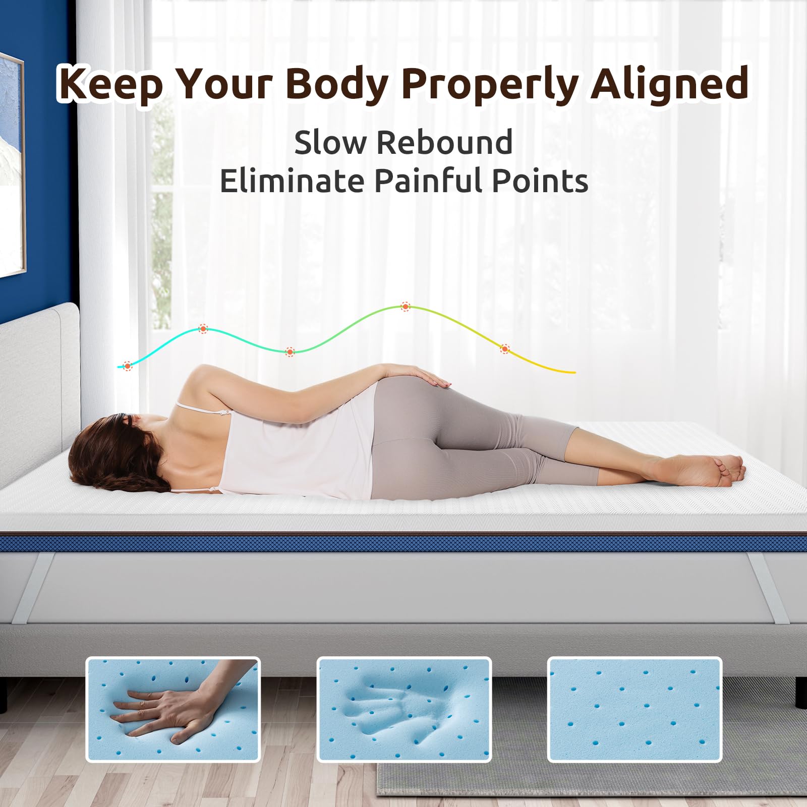 UniPon 3 Inch Gel-Infused Memory Foam Mattress Topper for Full Size Bed, Ventilated Bed Foam Topper for Back Pain and Pressure Relief, High-Density Cooling Mattress Pad with Removable & Soft Cover