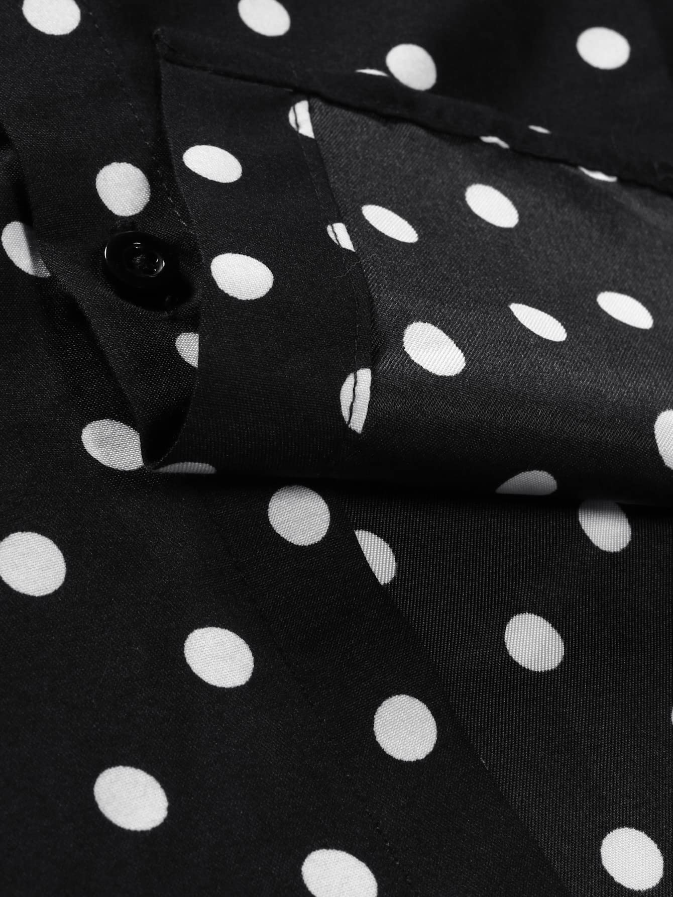 WDIRARA Men's Polka Dots Button Front Long Sleeve Collar Shirt Casual Tops Black L