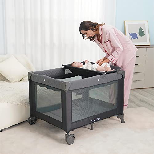 Pamo Babe Portable Baby Playard with Bassinet and Changing Table & Toy Mobile