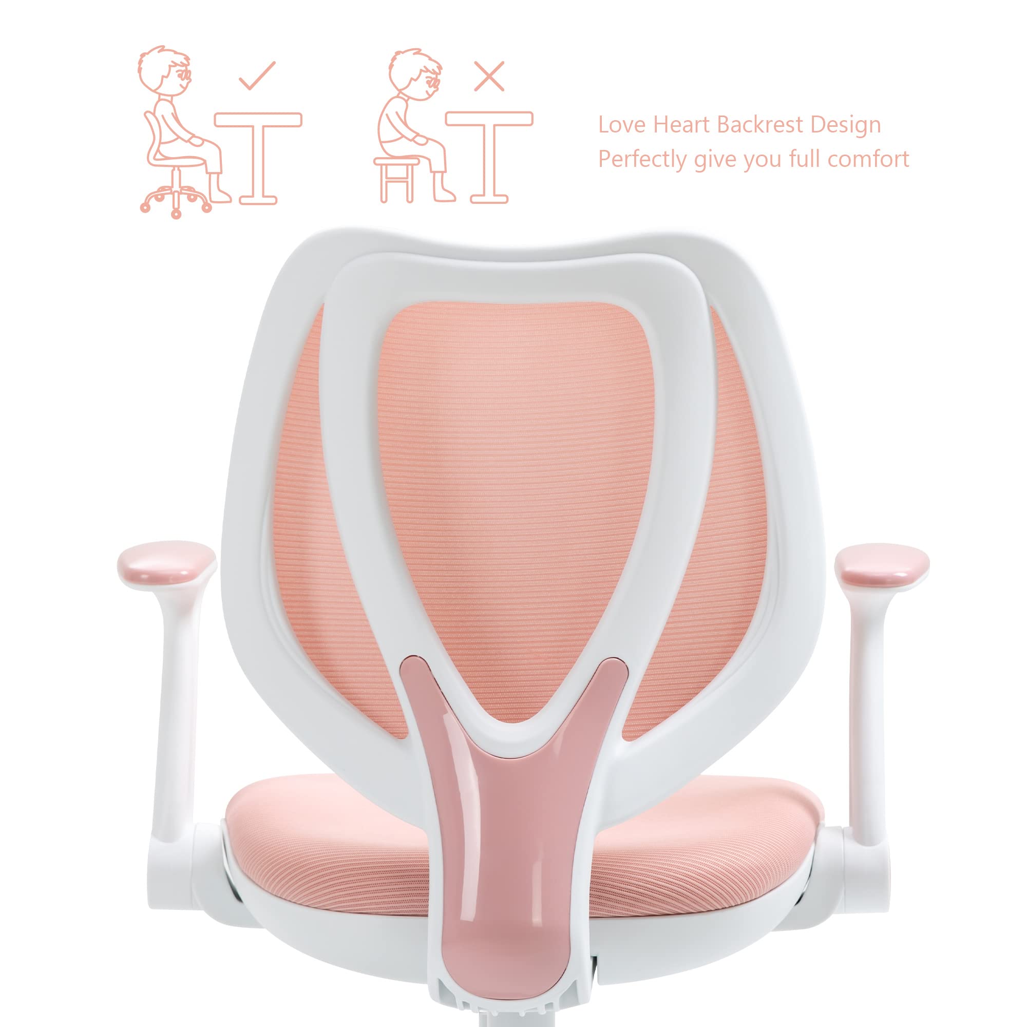 Villeston Cute Kids Desk Chair - Computer Study Reading Office Swivel Chairs for Boys Girls Teens with Adjustable Armrests and Footrest Pink