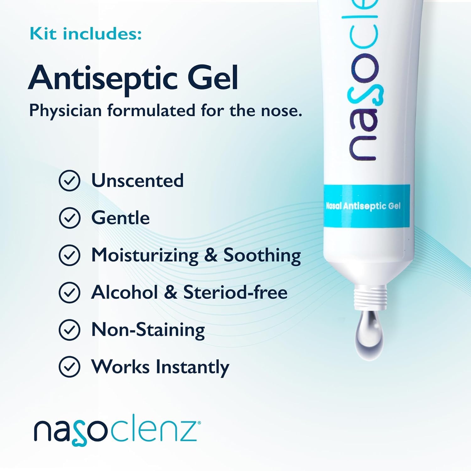NasoClenz Nasal Cleansing Kit β Gentle, Washable Wand & Antiseptic Gel, Nose Cleaner reduces germs & Nasal Moisturizer for Fast Dry Nose & Allergy Relief (Unscented 4 Count, up to 50 uses)